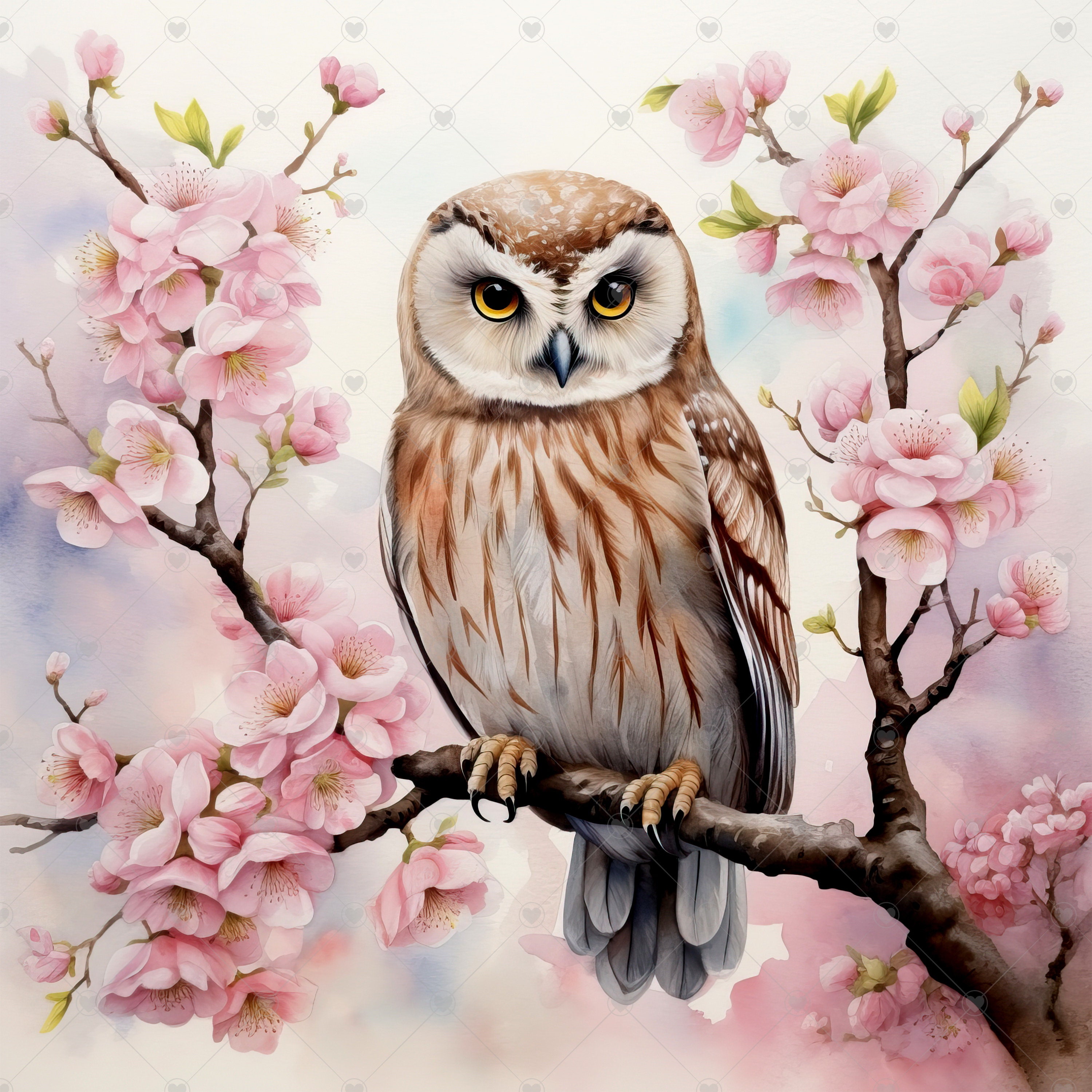 Owl on Flowering Branches Clipart Bundle 10 High Quality - Etsy
