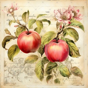 Shabby Chic Apples Clipart Bundle 10 High Quality Watercolor Jpgs Fruit ...