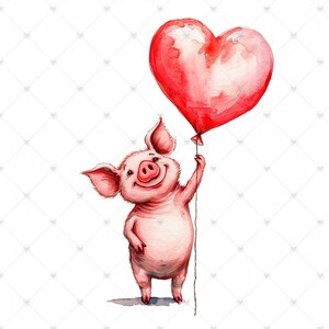 Valentine's Day Pig Holding Heart Shaped Balloon Clipart Bundle- 10 ...