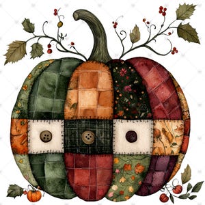 Autumn Patchwork Pumpkin Clipart Bundle 10 High Quality Watercolor Jpgs ...