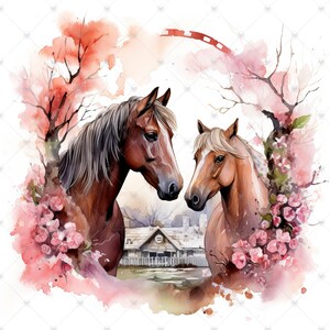 Horses in Love by a Floral Fence Clipart Bundle 10 High Quality ...