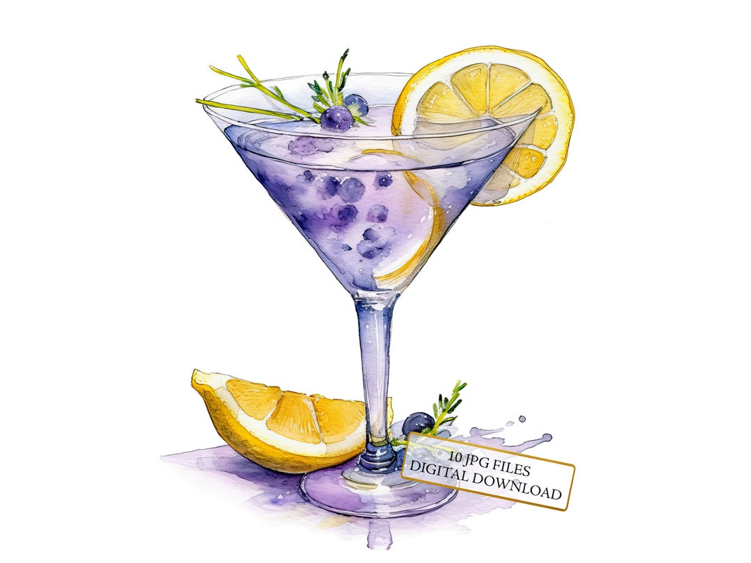 Lemon Drop Vodka Martini Clipart Bundle 10 High Quality Watercolor JPGs ...