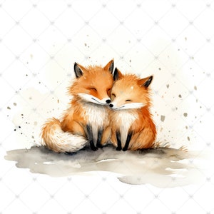 Adorable Fox Couple Cuddled up in Winter JPG Clipart Bundle- Digital ...