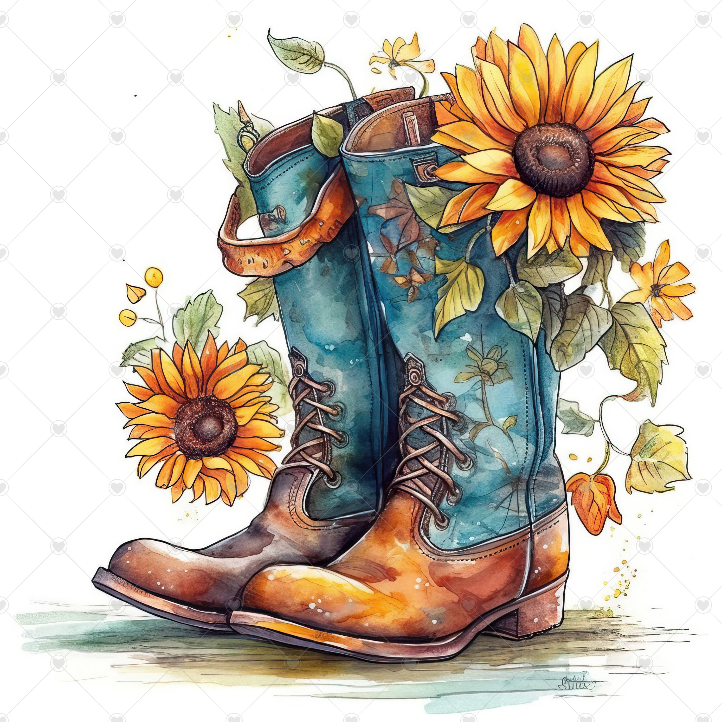 Cowboy Boots With Sunflowers Clipart Bundle 10 High Quality - Etsy