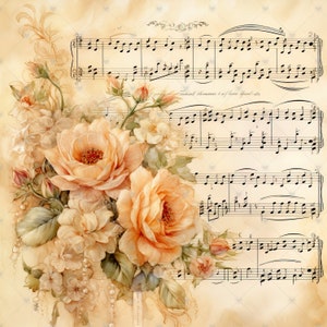 Vintage Music Sheet With Flowers Clipart Bundle- 10 High Quality ...