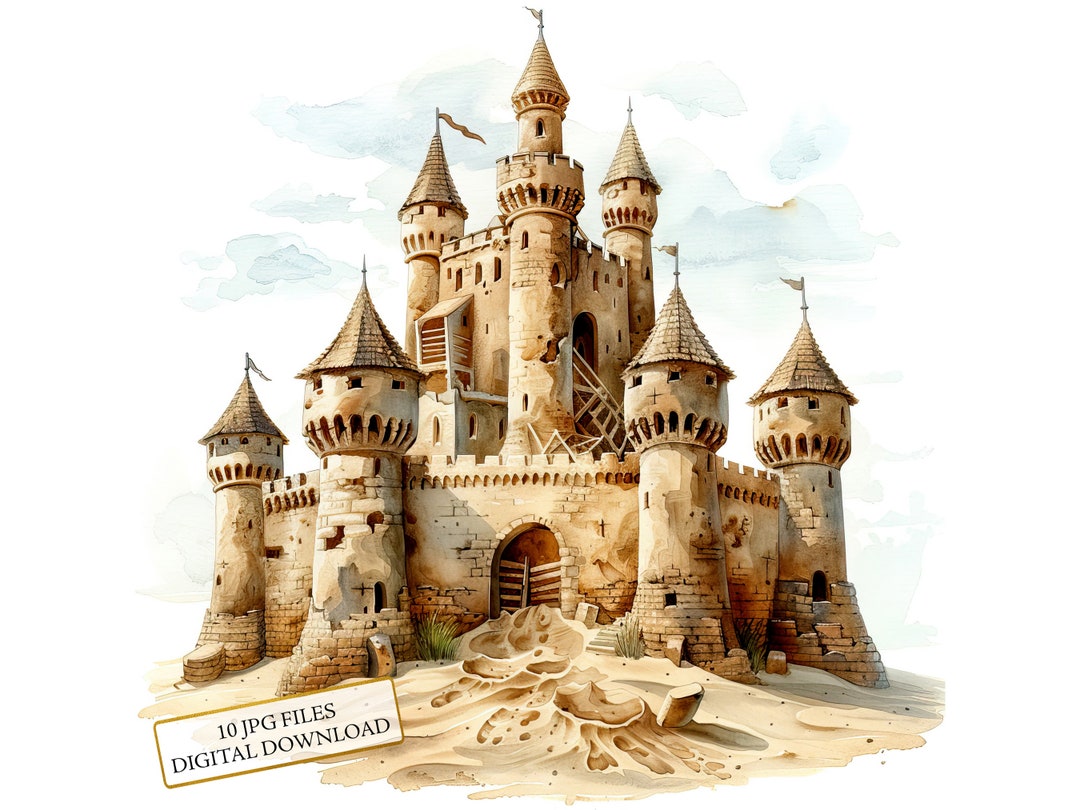 Sandcastle on Beach Clipart Bundle- 10 High Quality Watercolor Jpgs ...