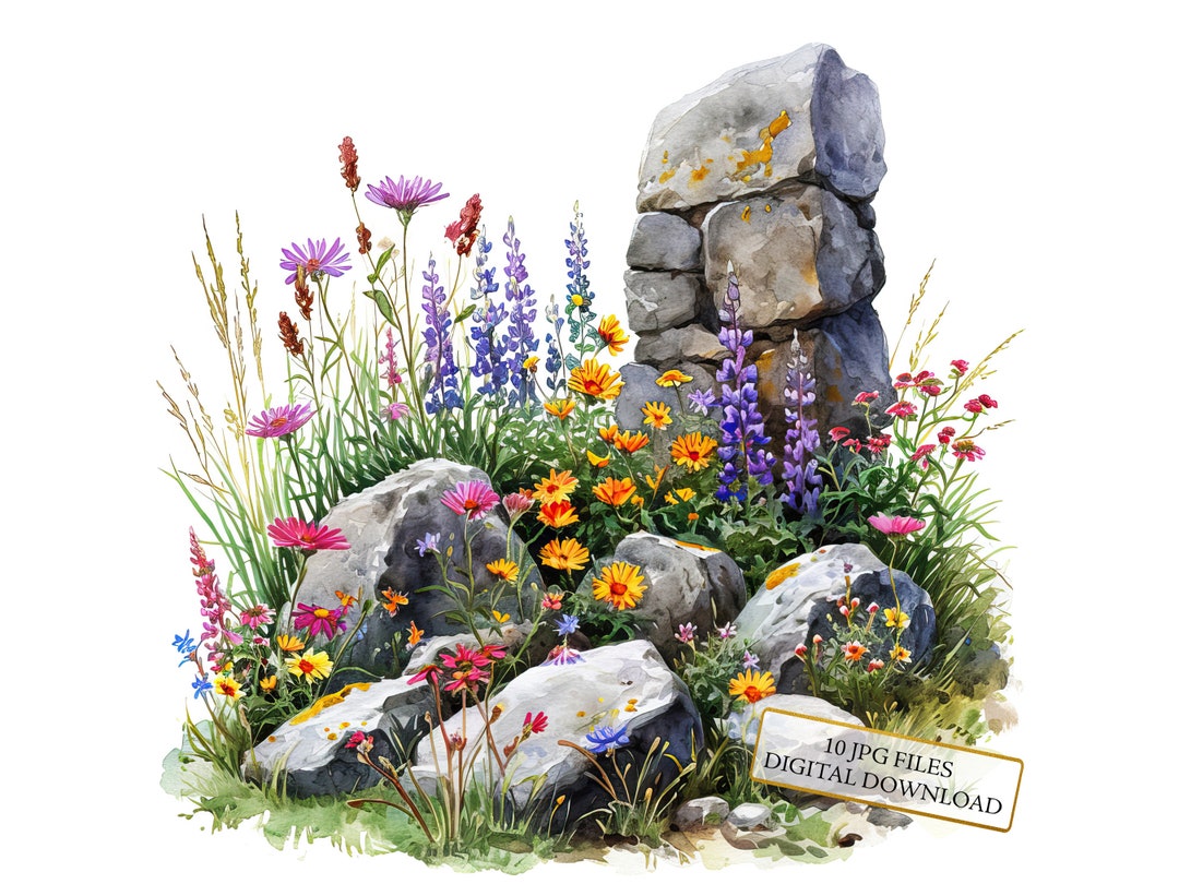 Wildflowers Garden With Stone Sculptures Clipart Bundle- 10 High ...