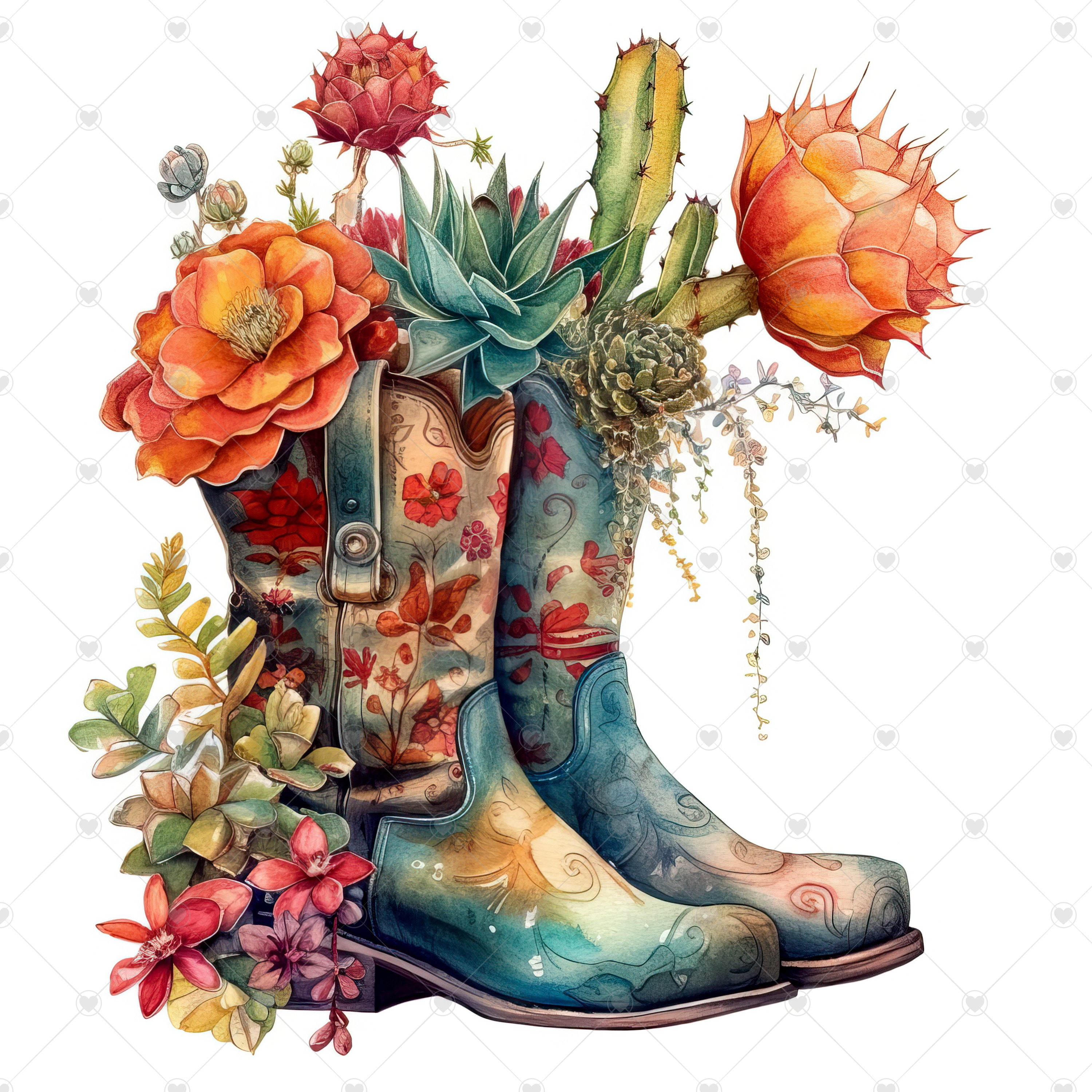 Cowboy Boots With Cacti Clipart Bundle 10 High Quality - Etsy