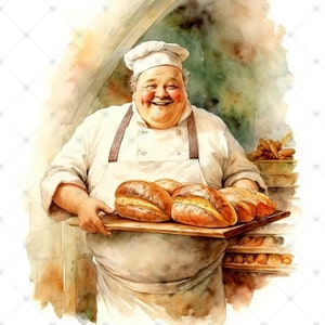 Fat Baker Baking Baguettes and Bread Clipart Bundle- 10 High Quality ...