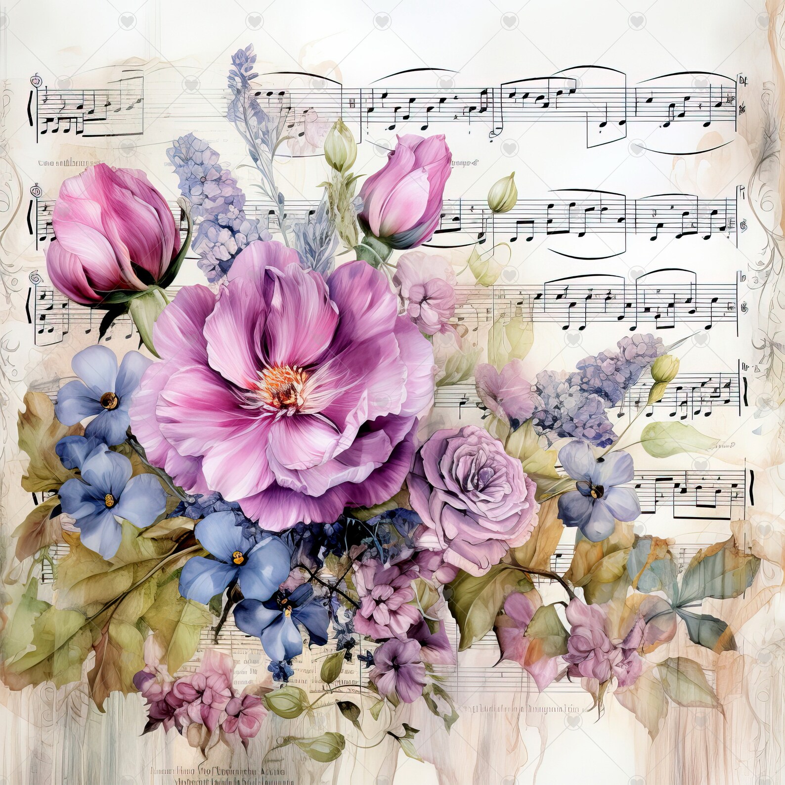 Vintage Music Sheet With Flowers Clipart Bundle 10 High - Etsy