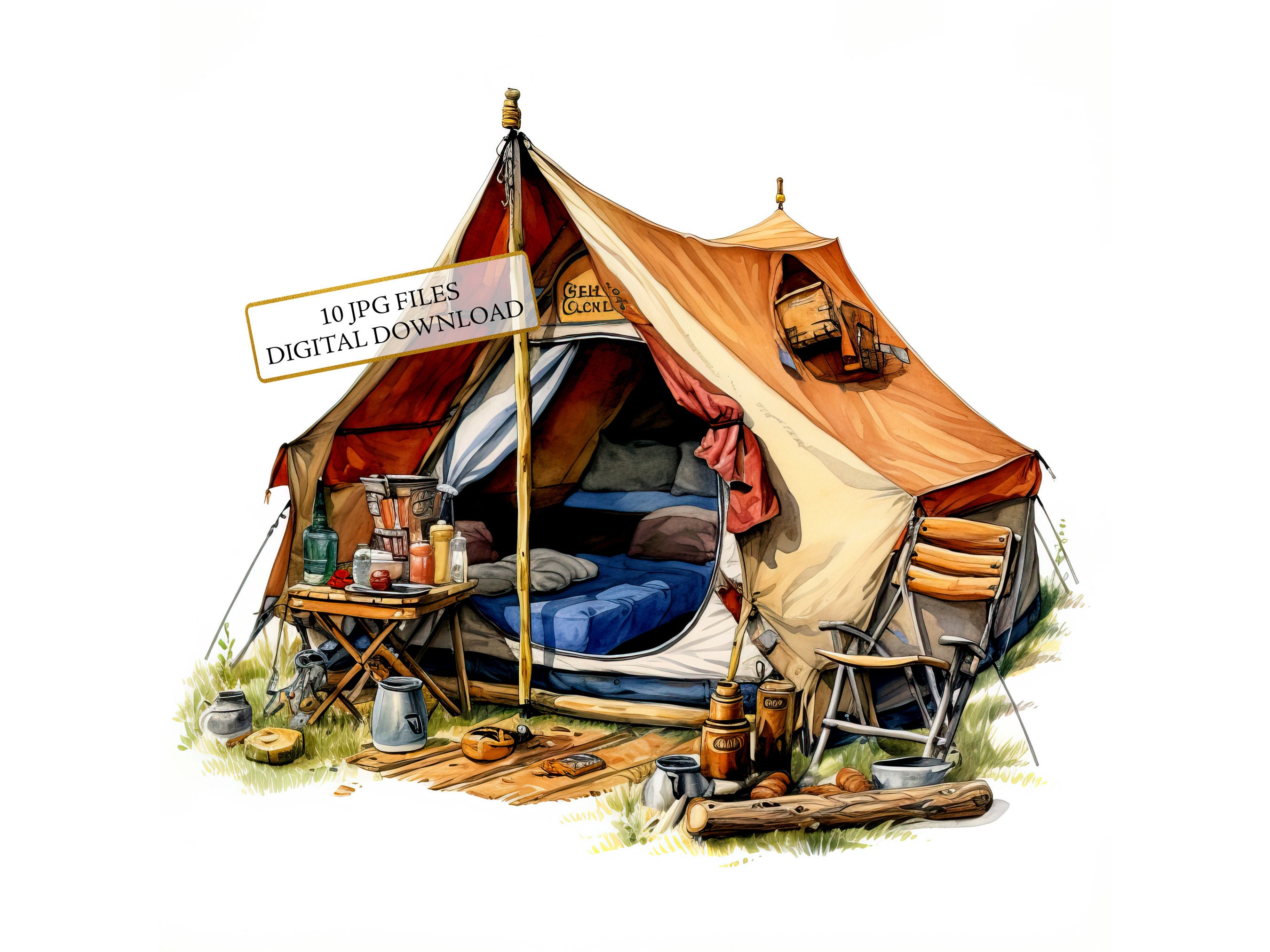 Camping Tent Clipart Bundle 10 High Quality Watercolor Jpgs - Etsy