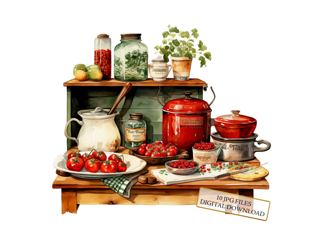 Retro Farmhouse Kitchen Cooking Clipart Bundle- 10 High Quality ...