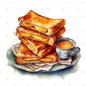 Grilled Cheese Sandwich Clipart Bundle- 10 High Quality Watercolor Jpgs ...