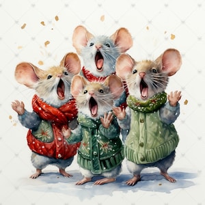 Little Mice Singing Christmas Carols JPG Clipart Bundle- Digital ...