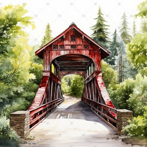 Old Wooden Covered Bridge in Nature Clipart Bundle- 10 High Quality ...