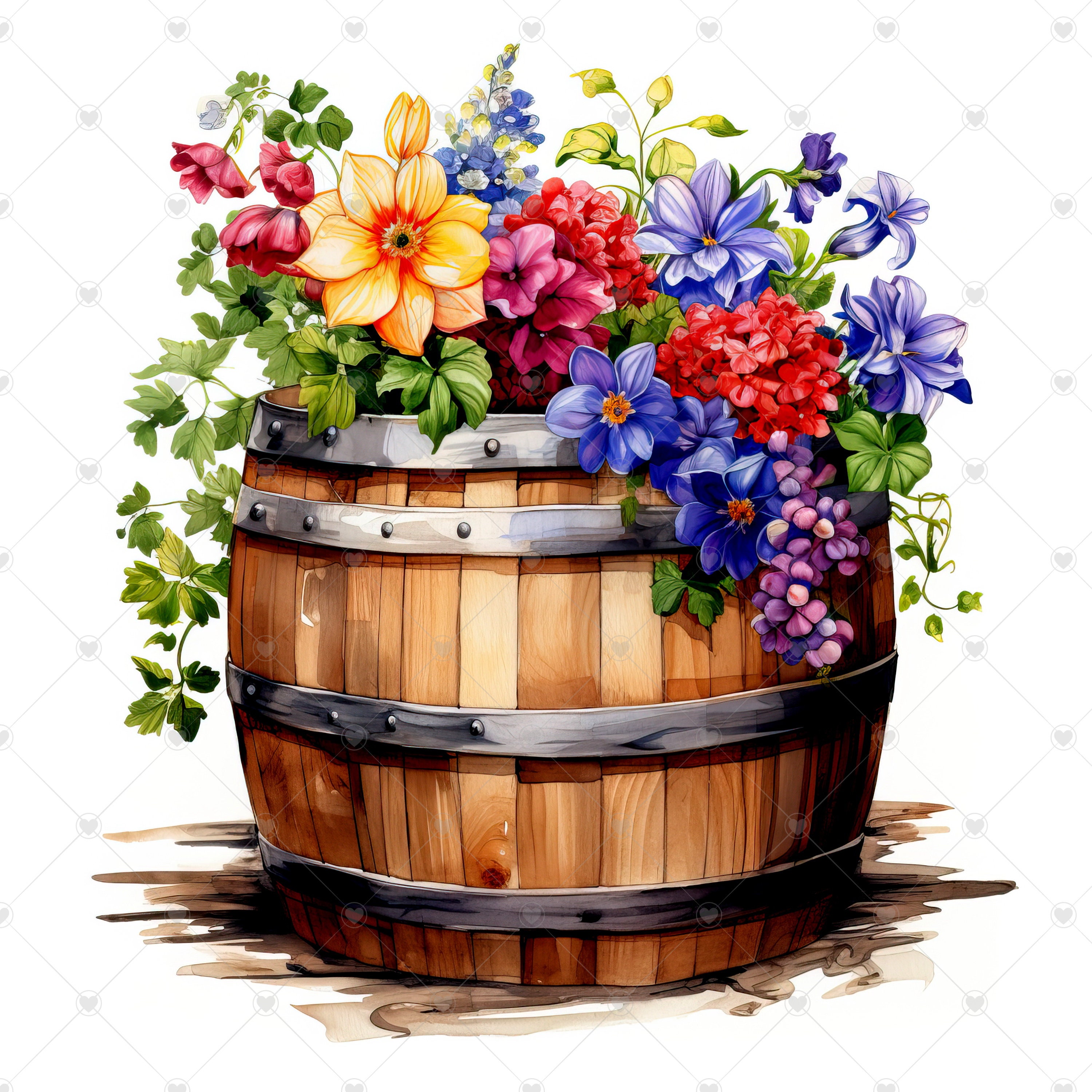 Flowers in an Old Barrel Clipart Bundle 10 High Quality - Etsy