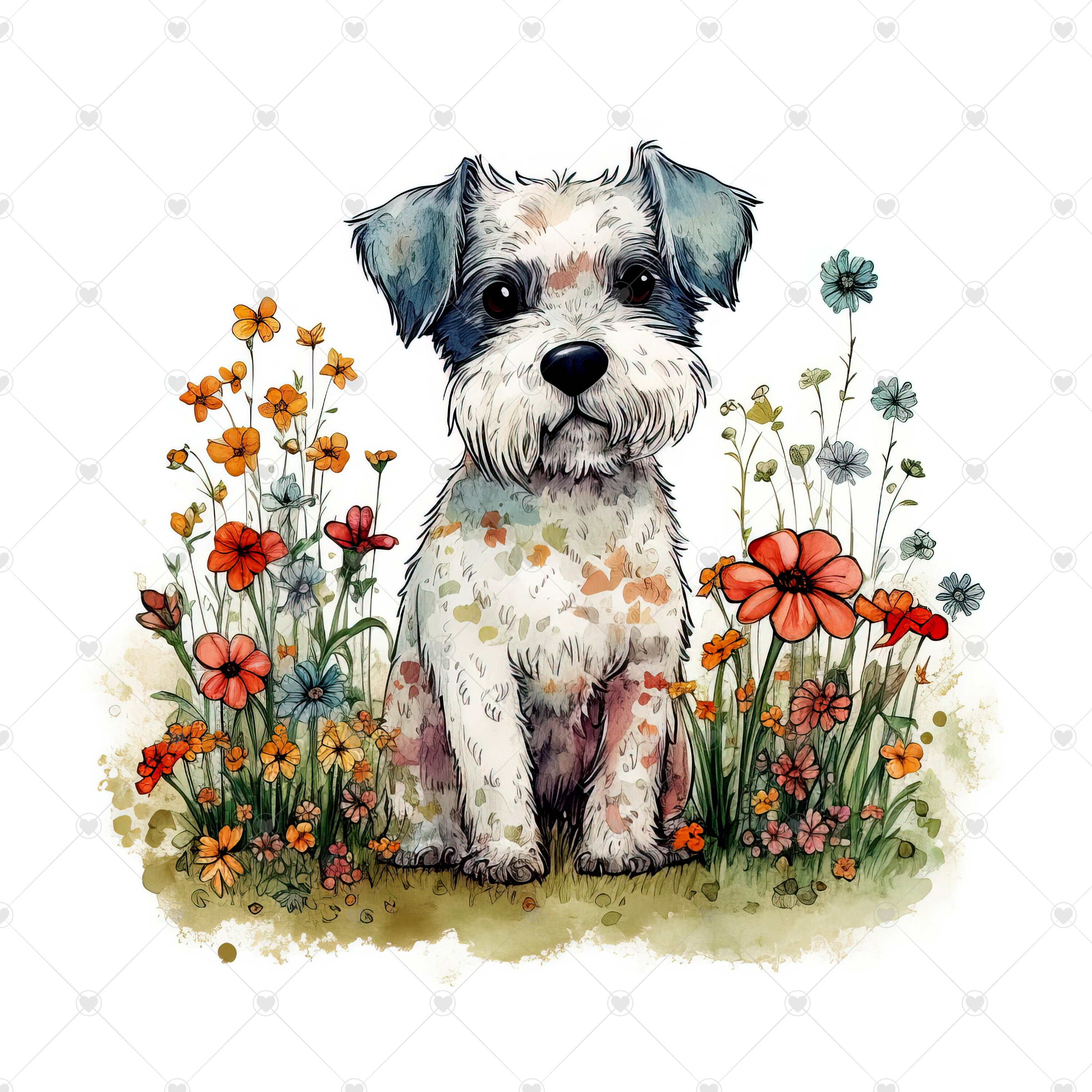 Cute Dog With Flowers Clipart Bundle 10 High Quality - Etsy