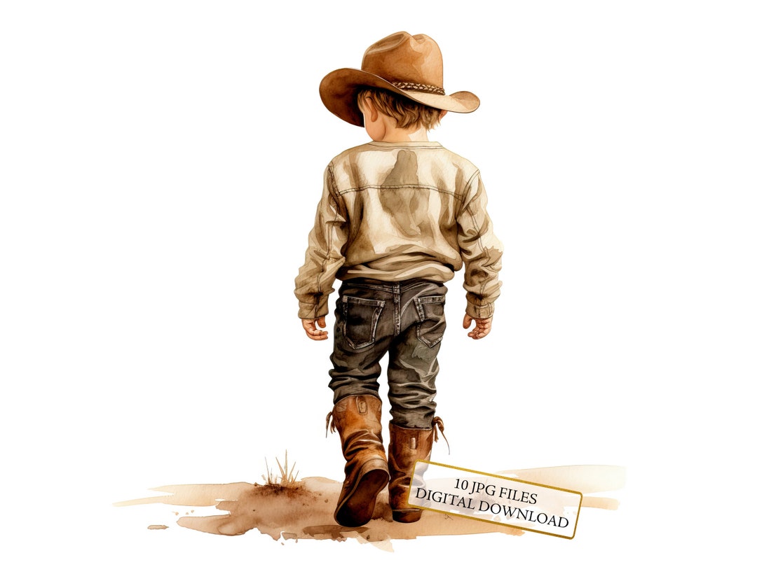 Little Boy With Cowboy Hat in Cowboy Boots Clipart Bundle- 10 High ...
