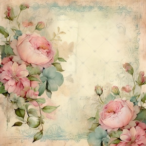 Shabby Chic Pink Sage Floral Aged Paper Clipart Bundle- 10 High Quality ...
