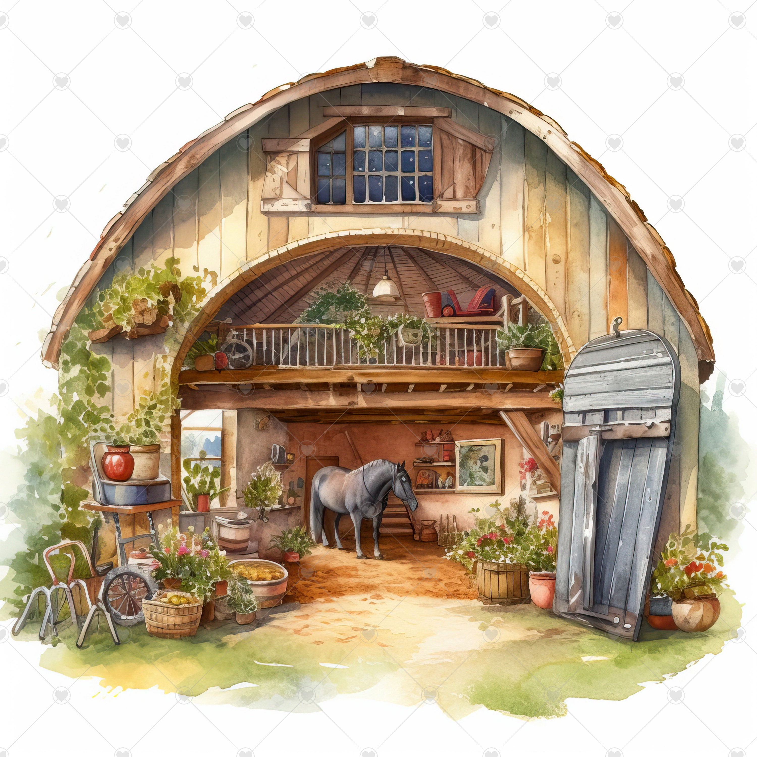Horse in a Stable Clipart Bundle 10 High Quality Watercolor - Etsy