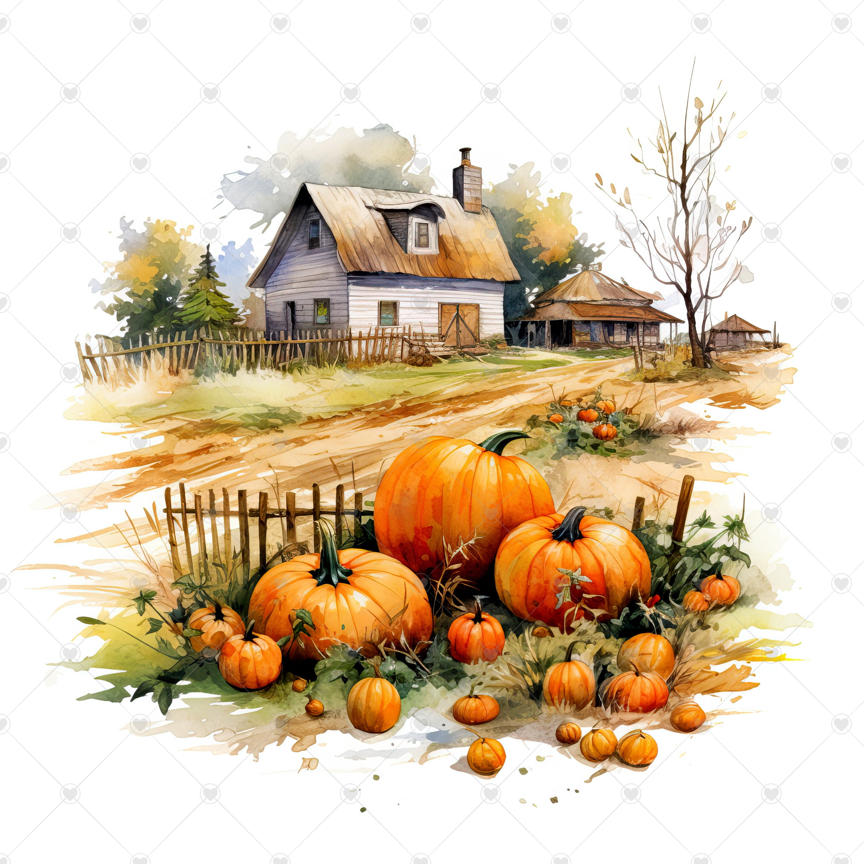 Pumpkin Field With a Vintage House Clipart Bundle-10 High - Etsy