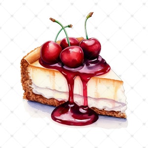 Cherry Cheesecake Clipart Bundle- 10 High Quality Watercolor Jpgs ...