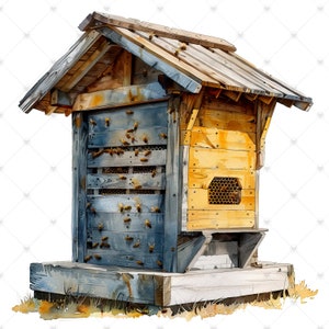 Wooden Rustic Beehive Clipart Bundle- 10 High Quality Watercolor Jpgs ...