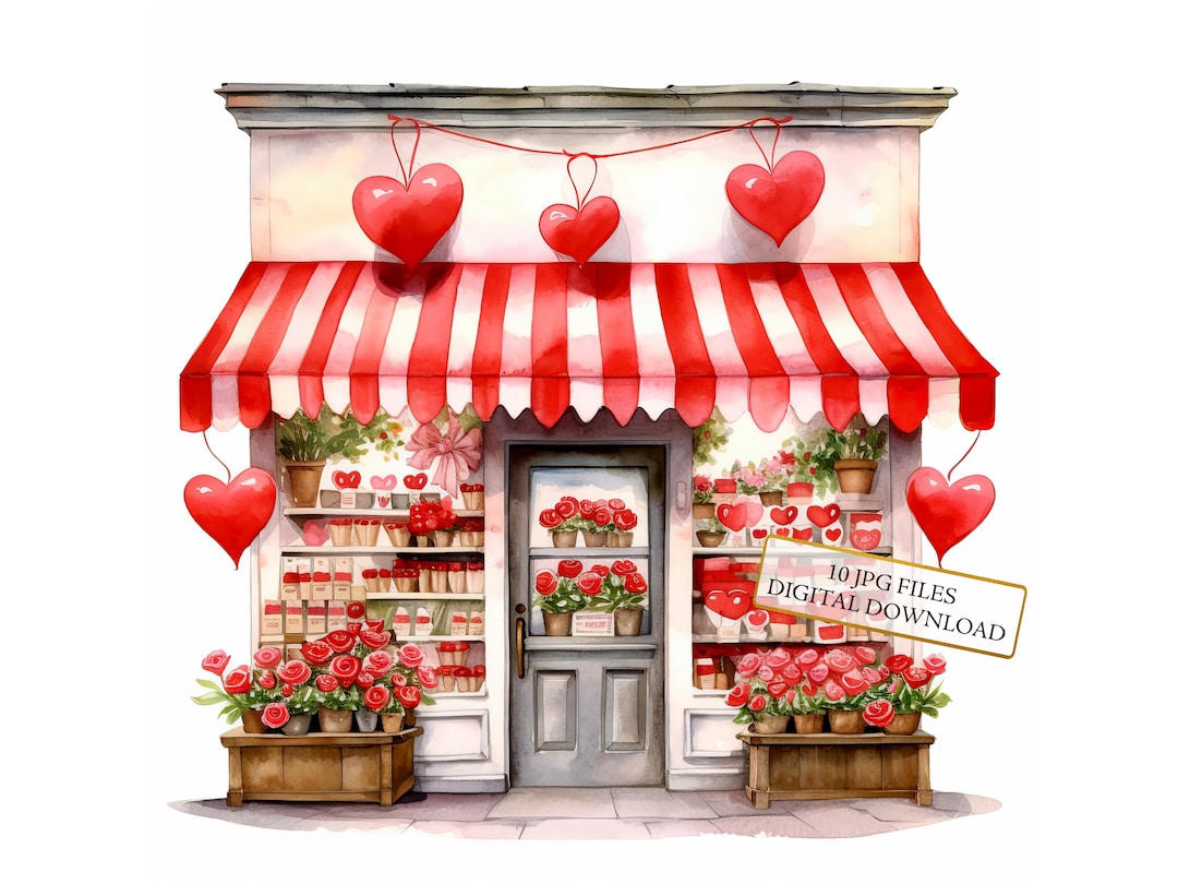Cute Romantic Valentine's Day Shop Clipart Bundle- 10 High Quality ...