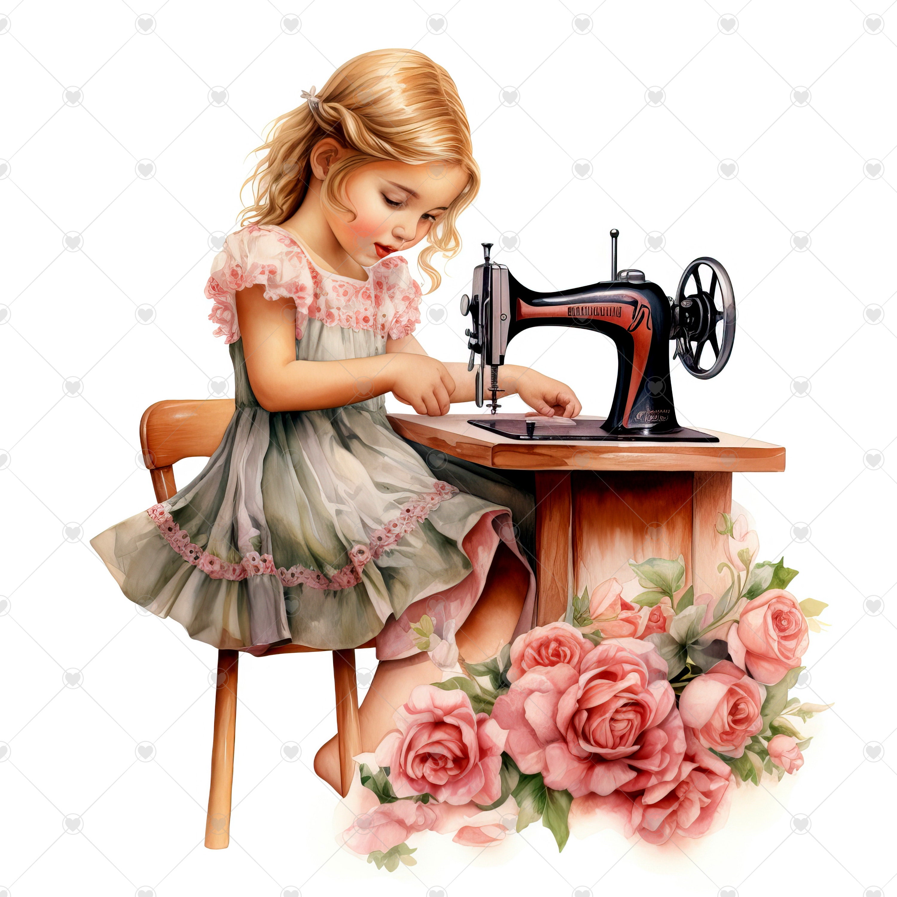 Vintage Little Girl Sewing Clipart Bundle 10 High Quality - Etsy