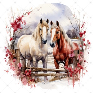 Horses in Love by a Floral Fence Clipart Bundle 10 High Quality ...