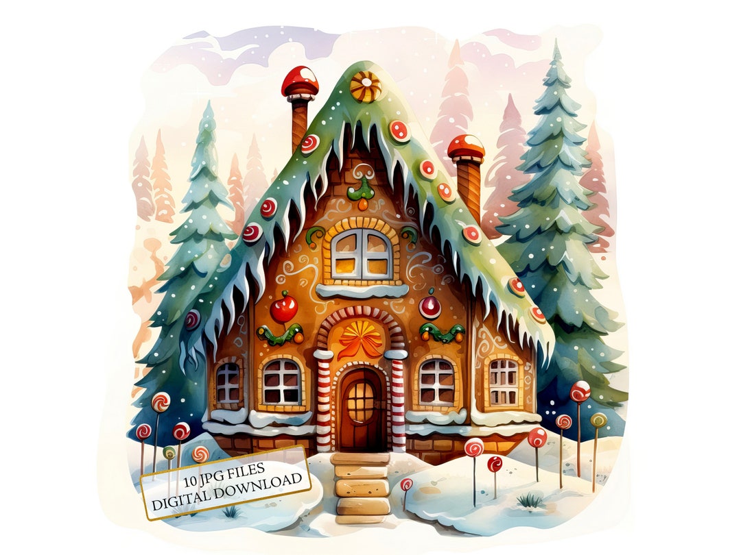 Magical Gingerbread House Clipart Bundle- 10 High Quality Watercolor ...