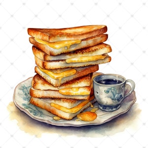 Grilled Cheese Sandwich Clipart Bundle- 10 High Quality Watercolor Jpgs ...