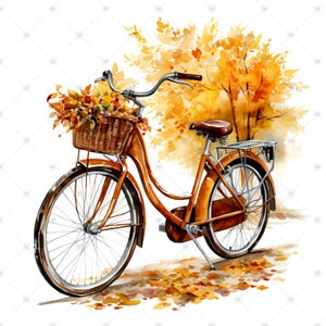 Bicycle With Fall Leaves in Autumn Scenery Clipart Bundle- 10 High ...