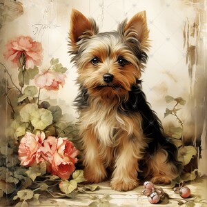 Shabby Chic Yorkshire Terrier With Flowers Clipart Bundle- 10 High ...