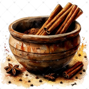 Cinnamon Sticks in a Bowl Clipart Bundle 10 High Quality Watercolor ...