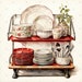 Retro Red Dish Drying Rack Clipart Bundle 10 High Quality Watercolor ...