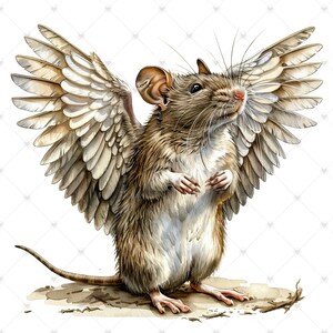 Cute Rat With Angel Wings Clipart Bundle- 10 High Quality Watercolor ...
