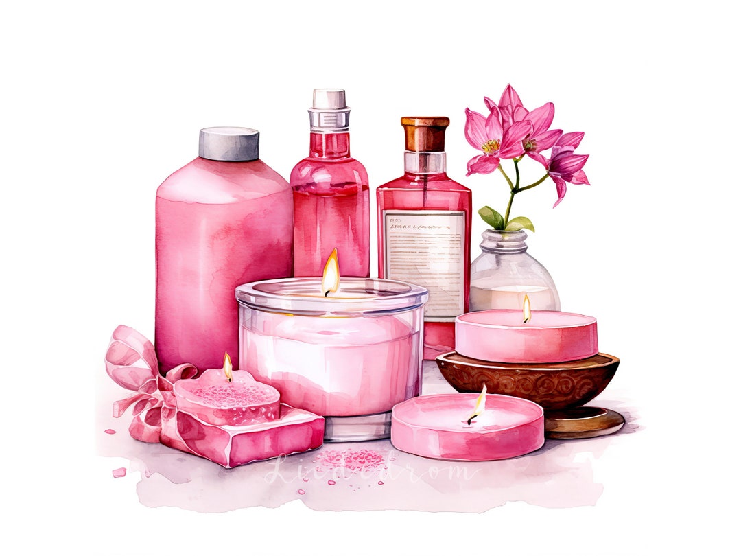 Pink Floral Spa Set Clipart Bundle 10 High Quality Watercolor - Etsy