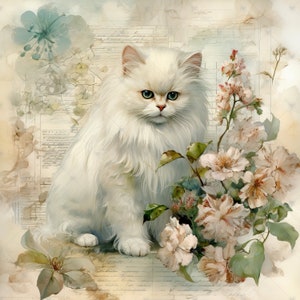 Shabby Chic Cat With Flowers Clipart Bundle- 10 High Quality Watercolor ...