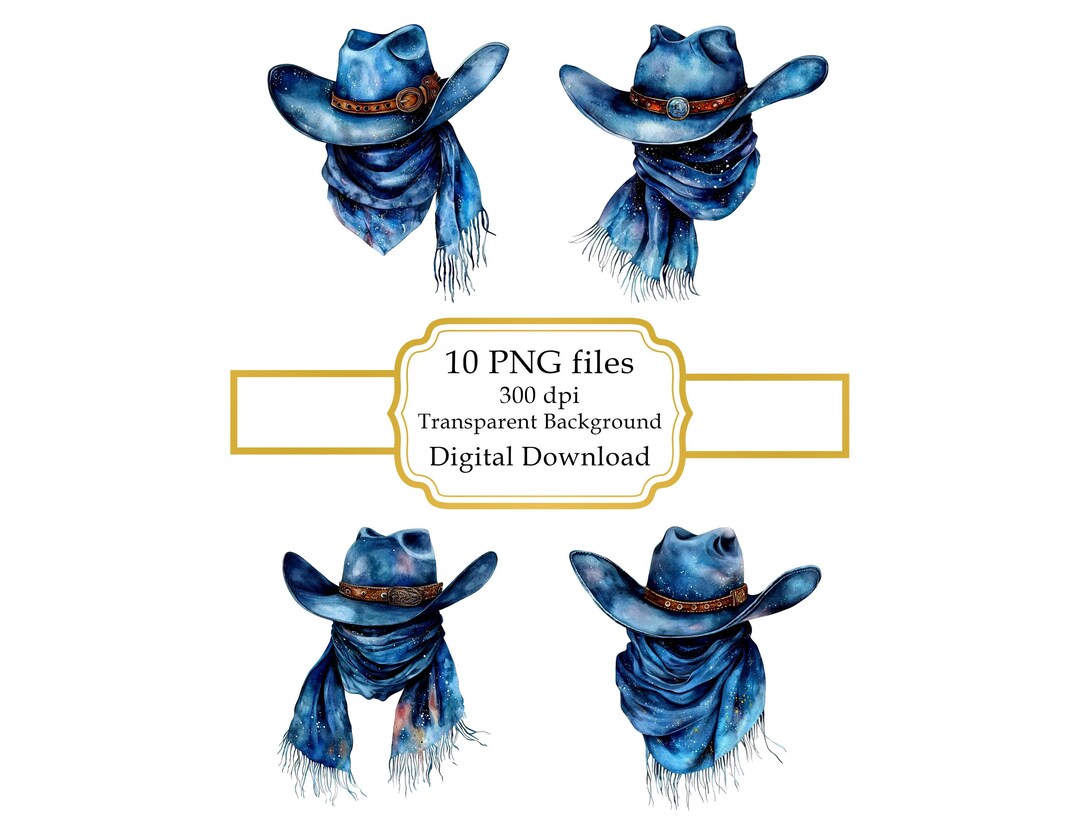 Blue Cowboy Hat With Scarf PNG Clipart Bundle- Digital Download - Etsy