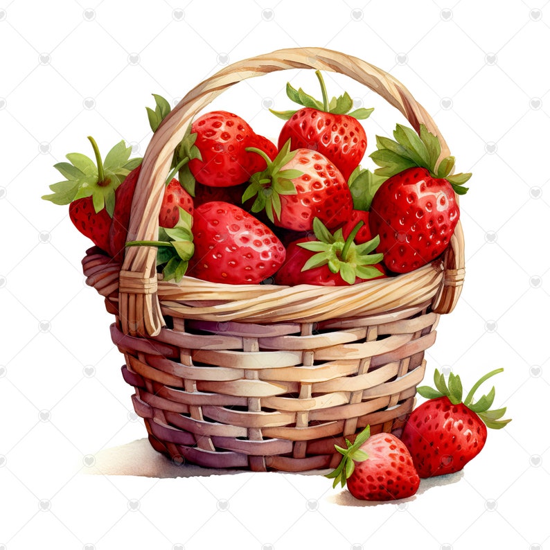Strawberry Basket Clipart Bundle 10 High Quality Watercolor - Etsy