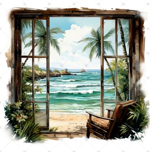 Beach View Window Clipart Bundle- 10 High Quality Watercolor Jpgs ...