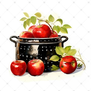 Fresh Apples in Retro Polka Dot Enamel Pot Clipart Bundle 10 High ...
