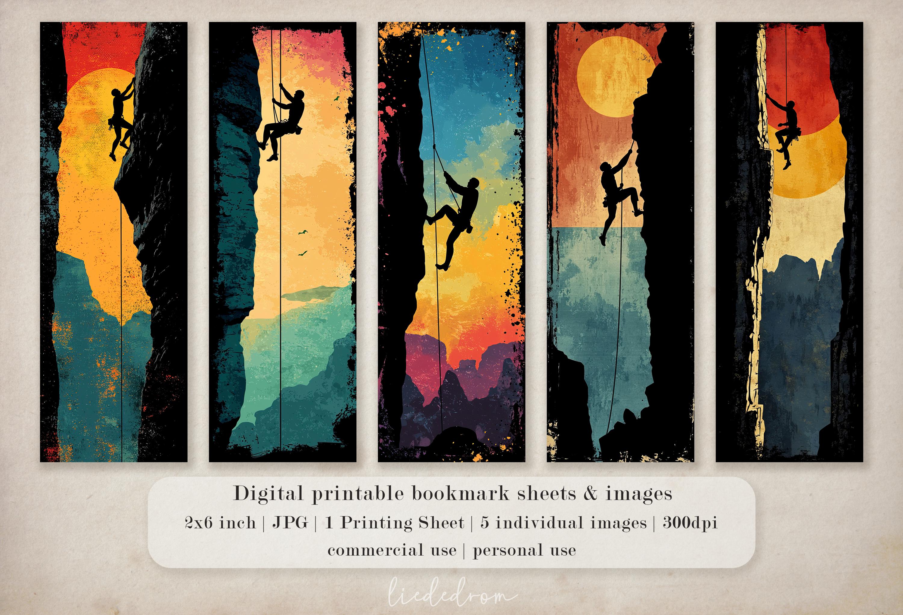 Rock Climber JPG Printable Bookmark Sheet Set- Digital Download - Etsy