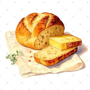 Bread and Cheese Clipart Bundle- 10 High Quality Watercolor Jpgs ...