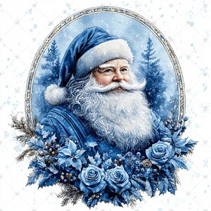 Blue Vintage Santa in Ornamental Frame Clipart Bundle- 10 High Quality ...