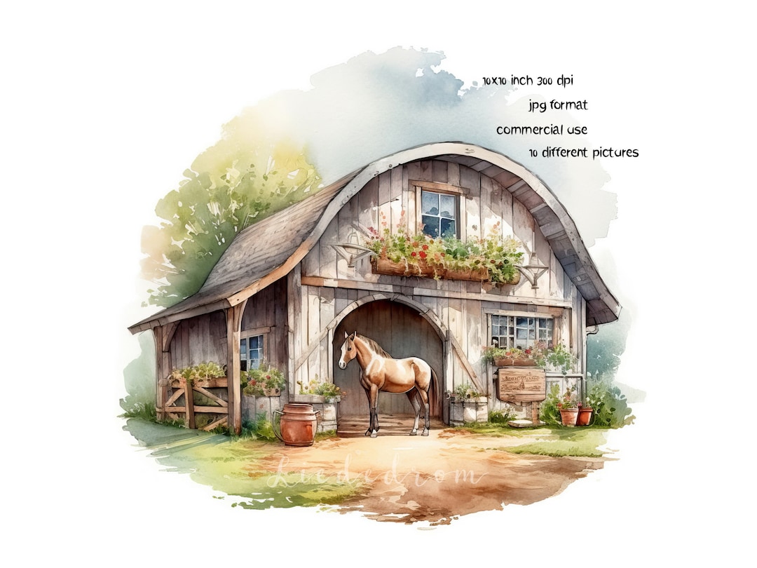 Horse in a Stable Clipart Bundle 10 High Quality Watercolor - Etsy