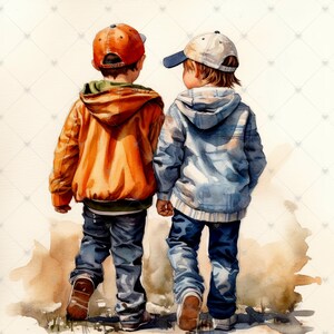 Little Boy Best Friends Clipart Bundle- 10 High Quality Watercolor Jpgs ...