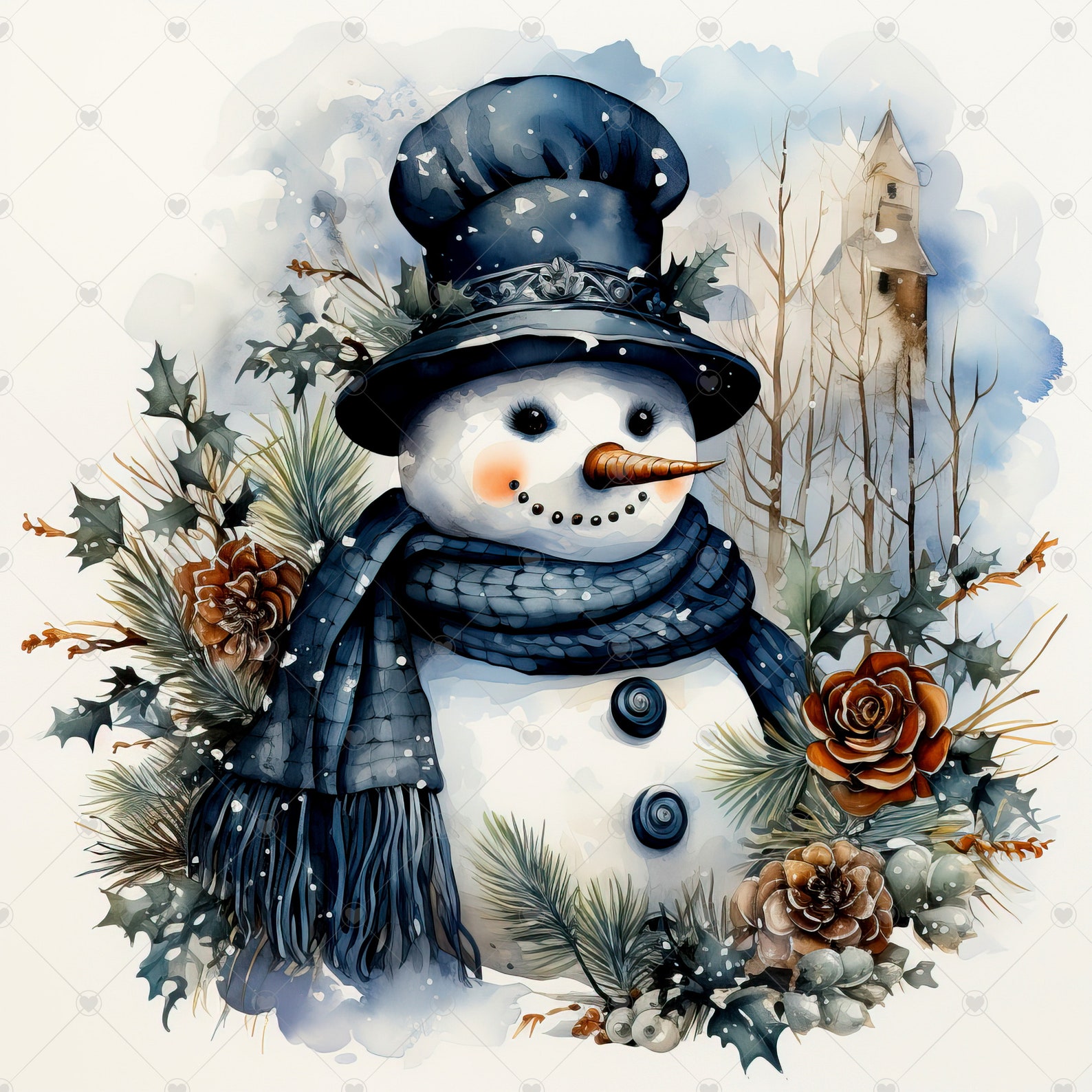 Vintage Snowman in Winter Scenery Clipart Bundle 10 High Quality ...
