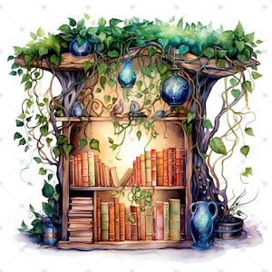 Enchanted Magical Forest Bookshelf Clipart Bundle- 10 High Quality ...